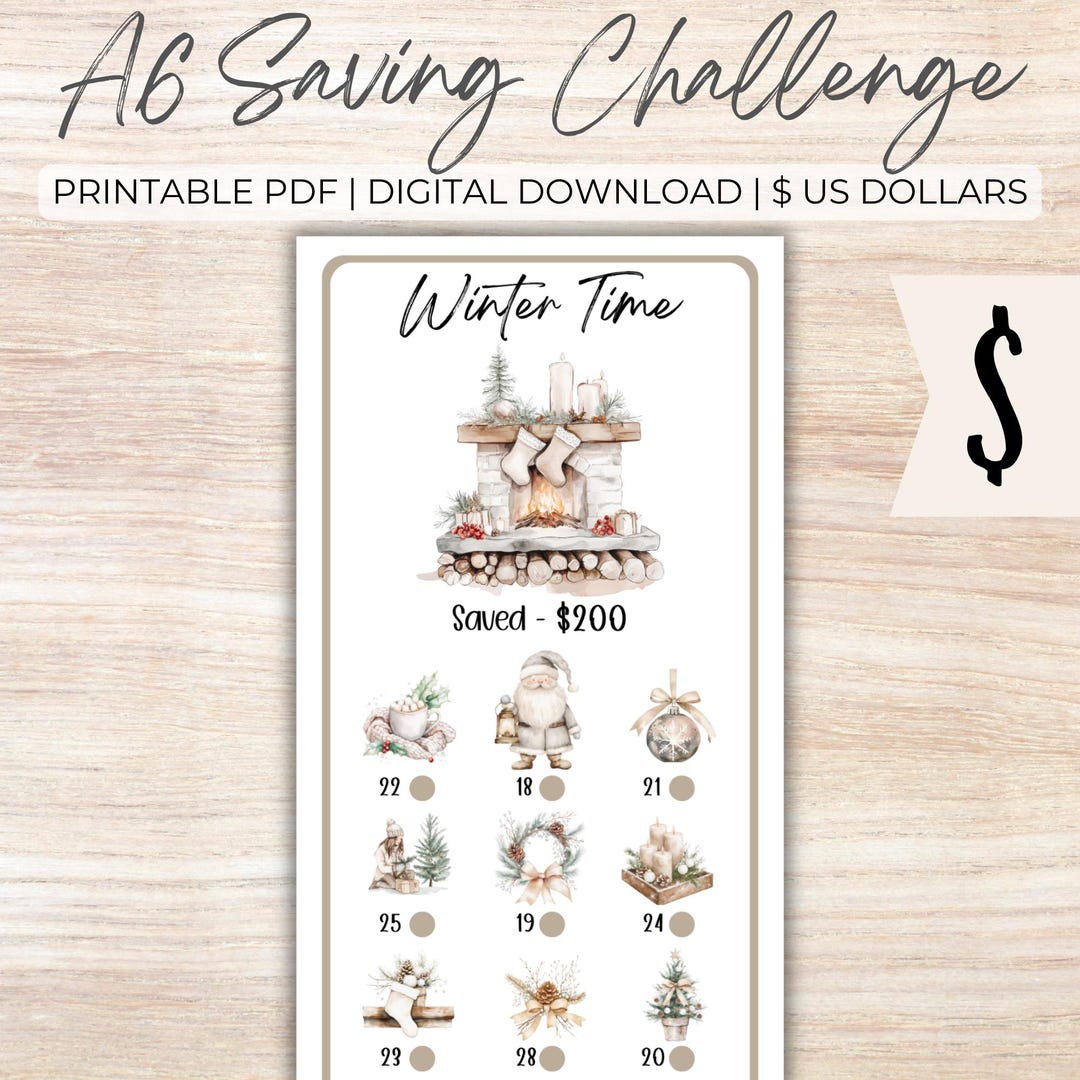 Savings Challenge – Winter Xmas 200 Printable, 9 Section Cash Stuffing ...