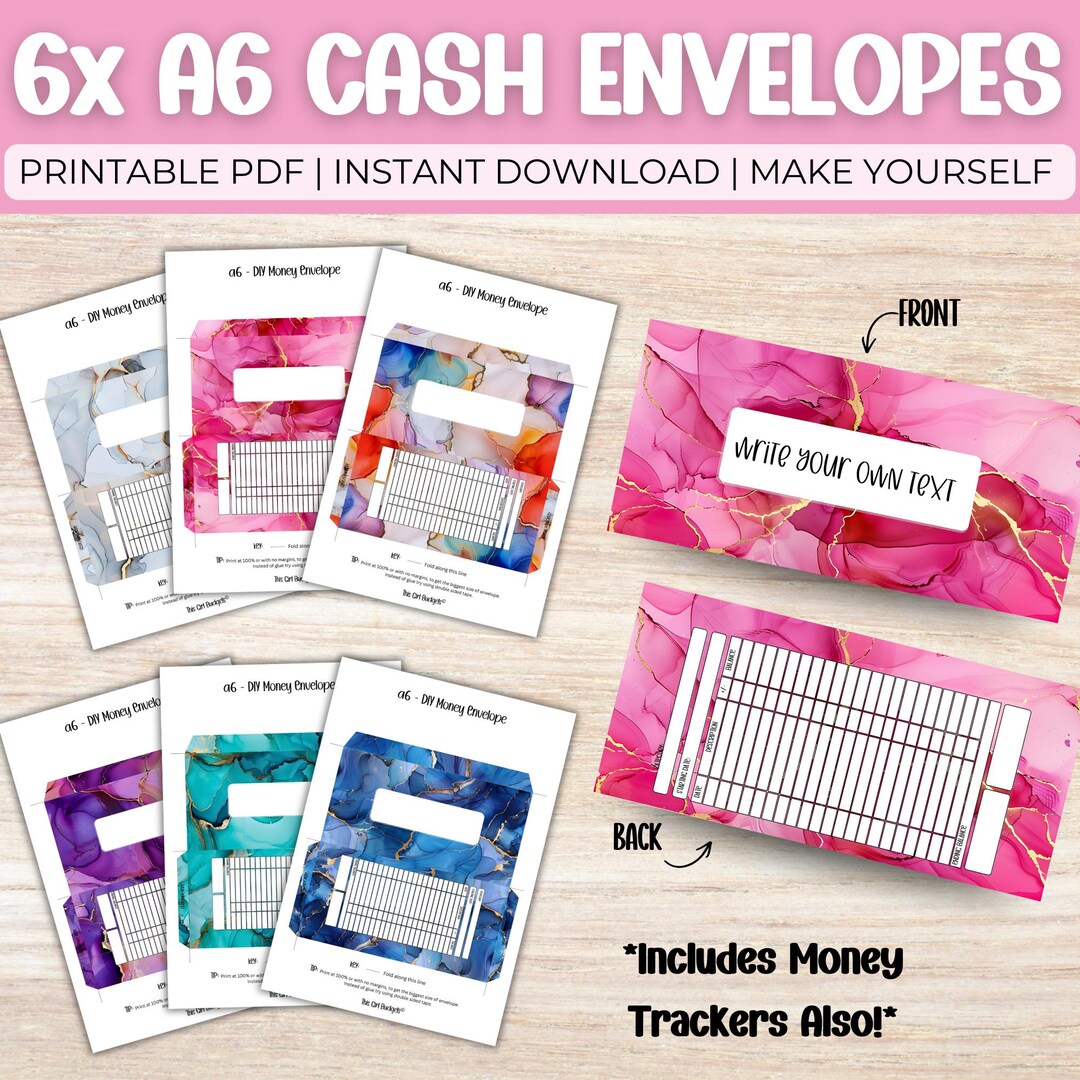 Printable Cash Envelopes With Tracker Marble | 6x DIY Budget Binder ...