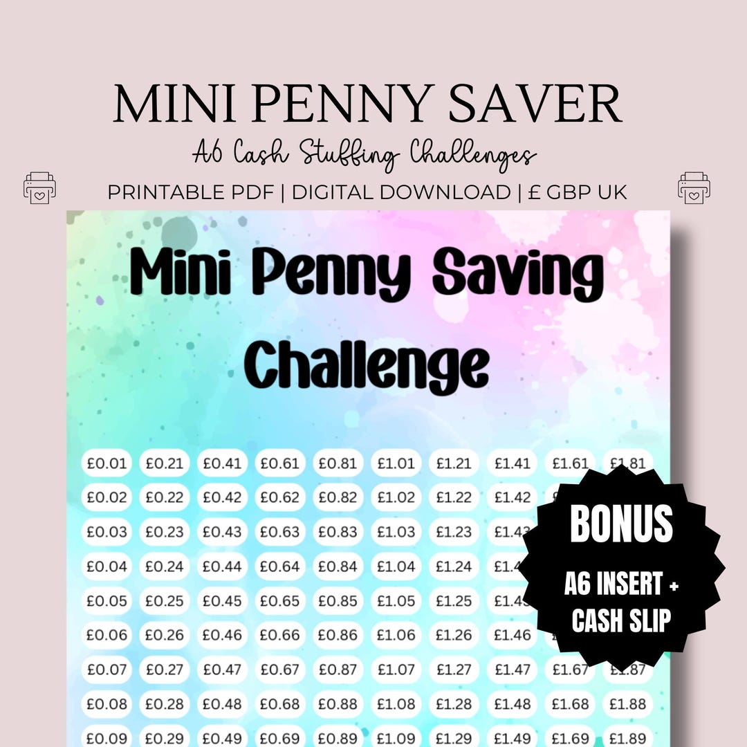 Mini Penny Saving Challenge - Printable A6 PDF Download Bundle, UK GBP ...