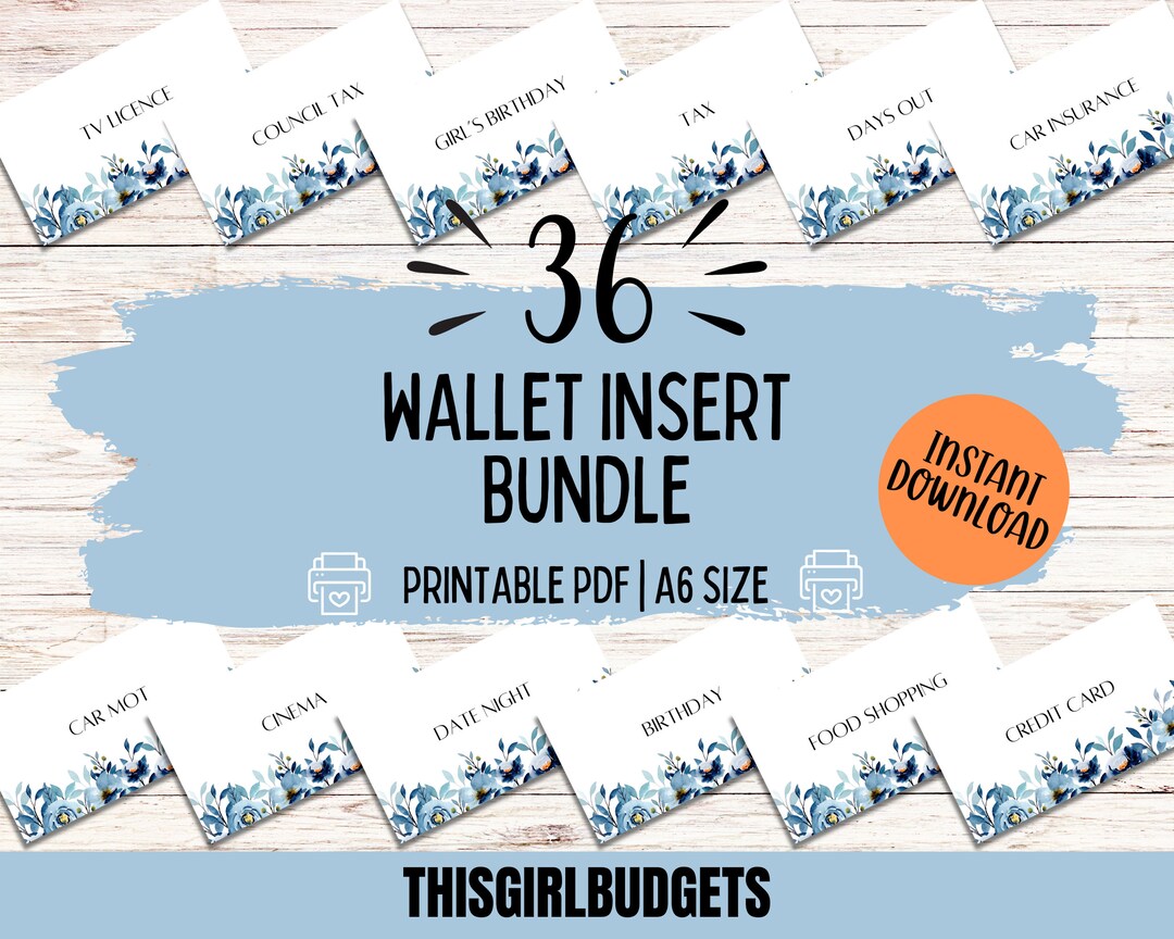 36x Cash Wallet Category Inserts Printable - A6 Budget Binder Zipper ...