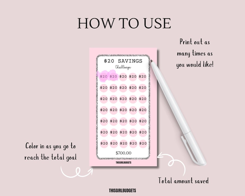 80x A6 Dollar Cashstuffing Challenges - Digital Printable Download US ...