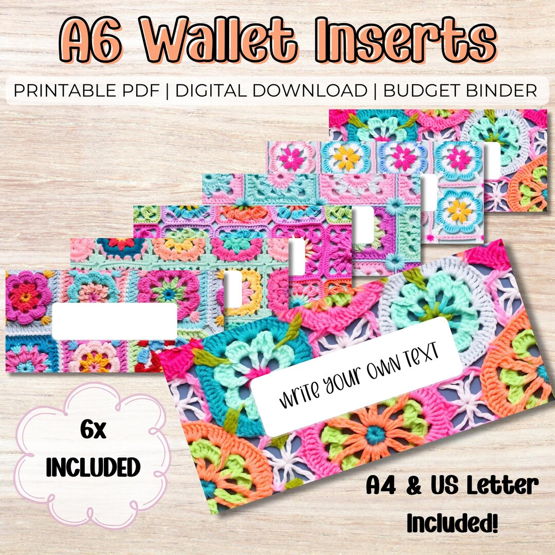 Cash Wallet Inserts - A6 PDF Printable Cash Stuffing Labels, Crochet ...