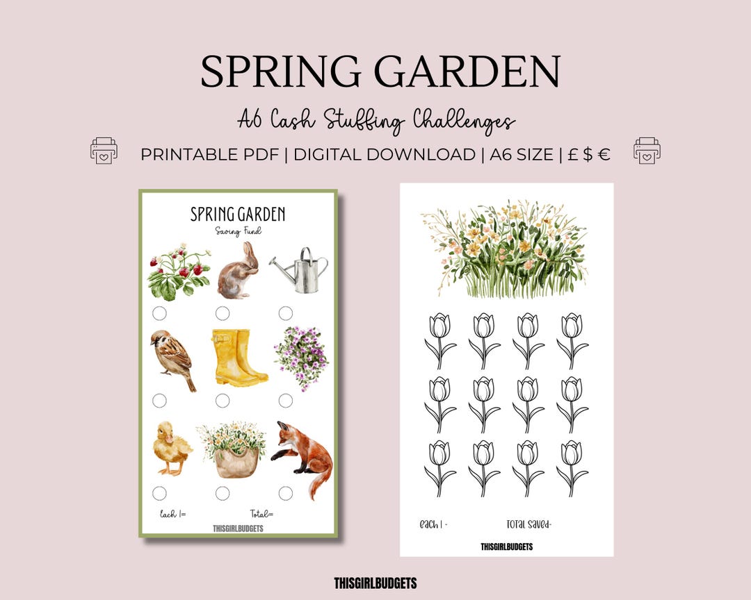 Spring Garden Challenge Printable Cash Stuffing | A6 Money Tracker | UK ...
