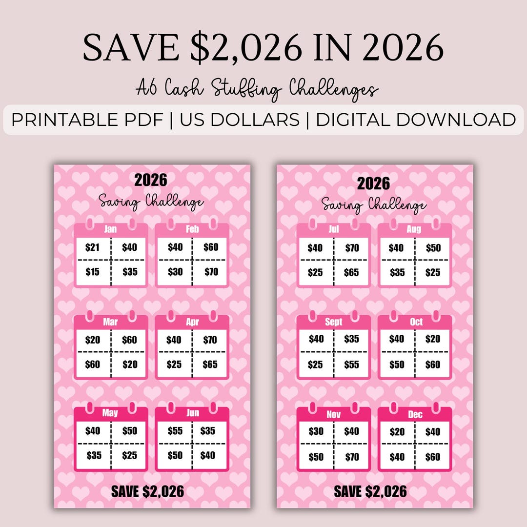 2026 Savings Challenge – A6 Printable Money Tracker, US Dollars Cash ...