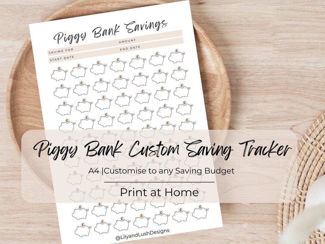 Piggy Bank Custom Savings Tracker for Girls and Boys Printable at Home ...
