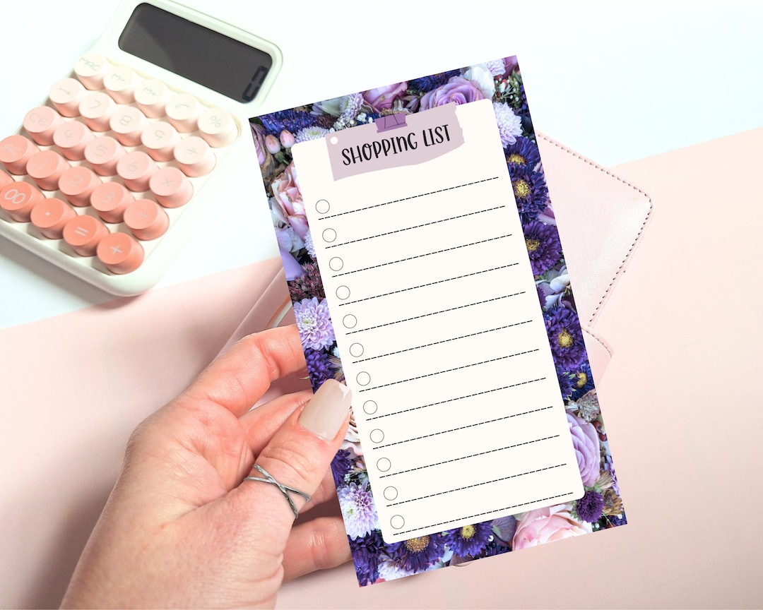 Reusable Shopping List Purple Flowers Laminated A6 Budgeting Size, to ...