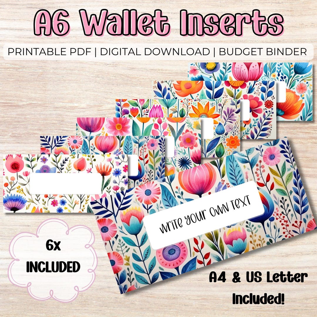 Cash Wallet Inserts - A6 PDF Printable Cash Stuffing Labels, Boho ...