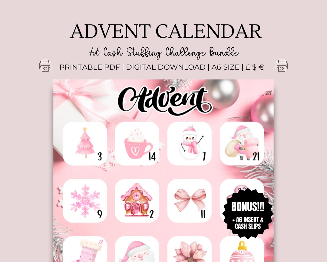 Advent Calendar Saving Challenge - Printable A6 PDF Download Bundle, UK ...