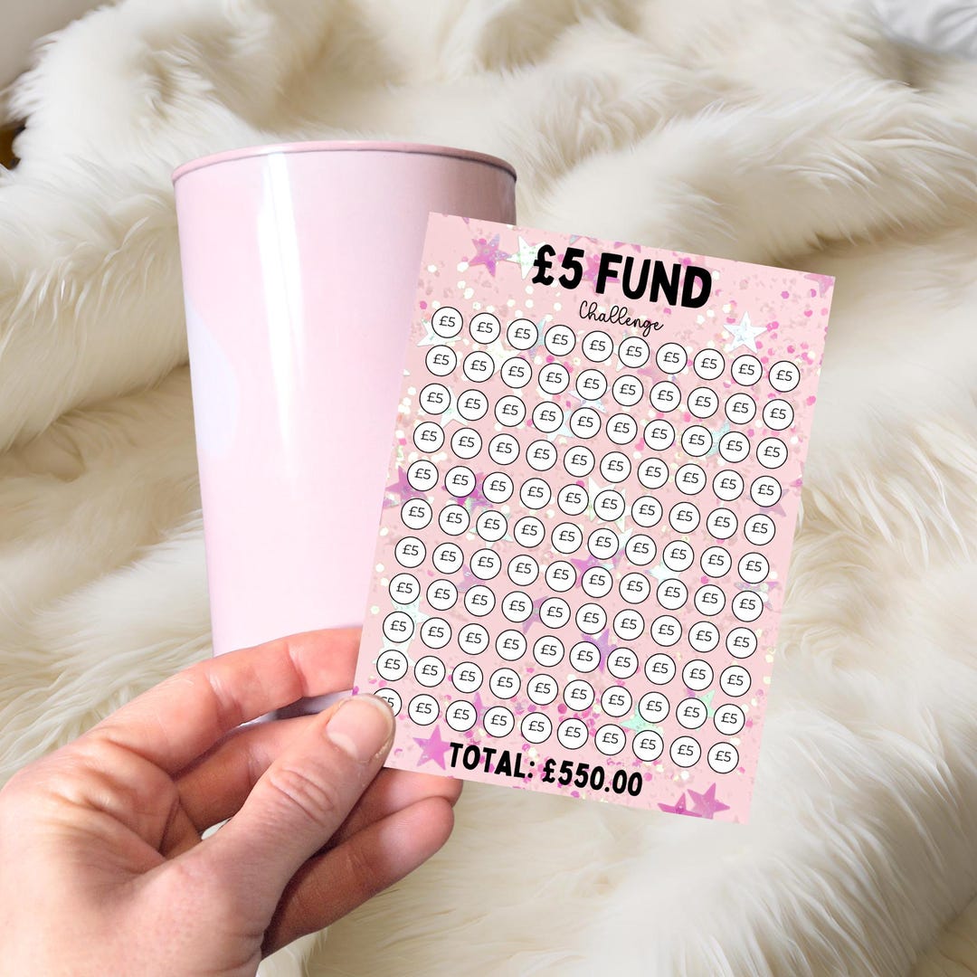 5 Pound Fund Money Tin Sticker Pink Star Glitter Design Save 550, Cash ...
