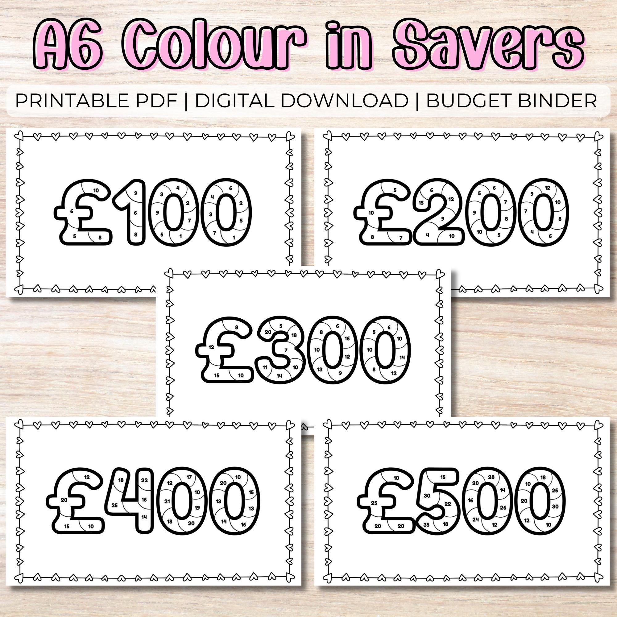 A6 Savings Tracker – Black White Printable PDF | Save 100–500 | Colour ...