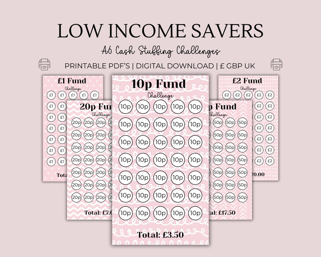 Low Coin Change Savers - Printable A6 Pdf's UK GBP Pound Coins, Cash ...