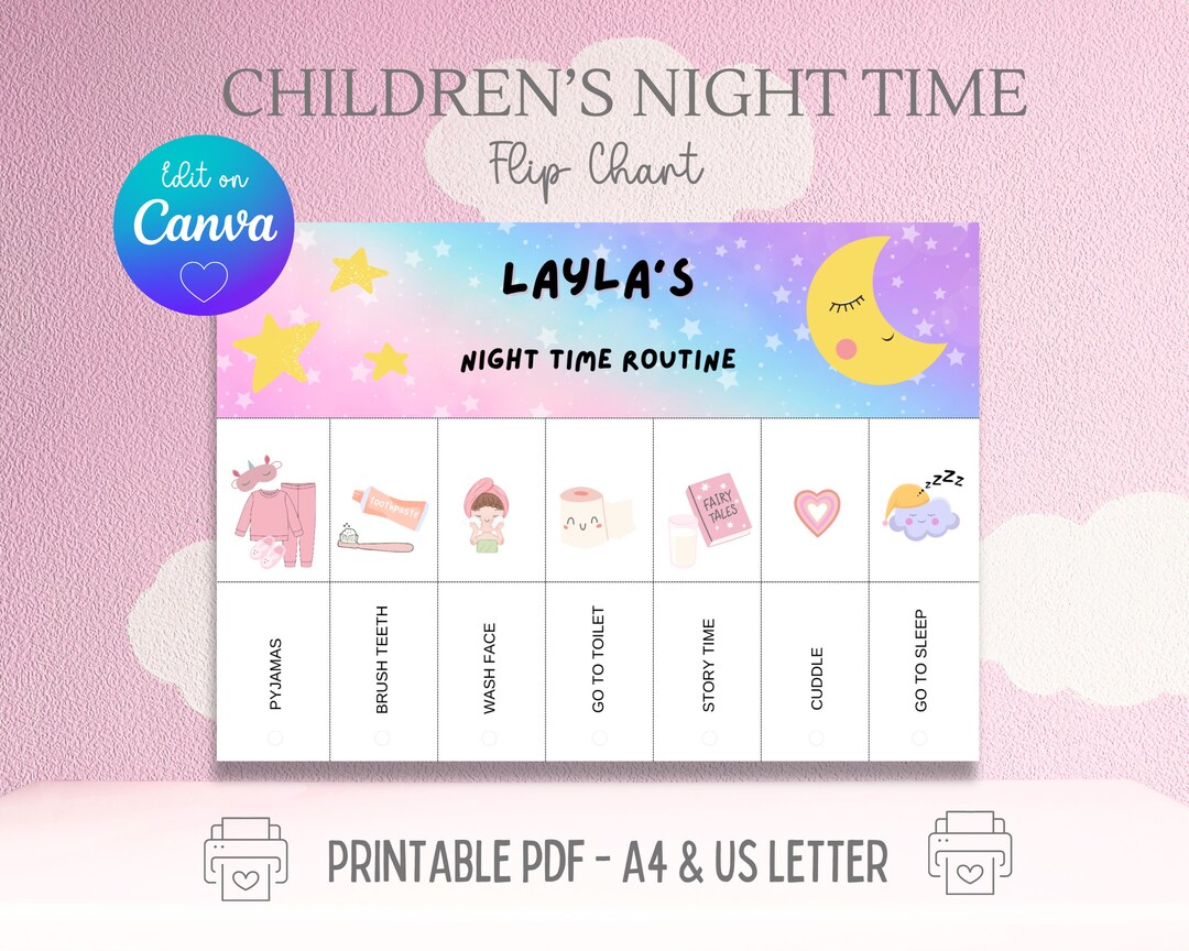 Children's Night Time Flip Chart - A4 & US Printable PDF Kids Routine ...