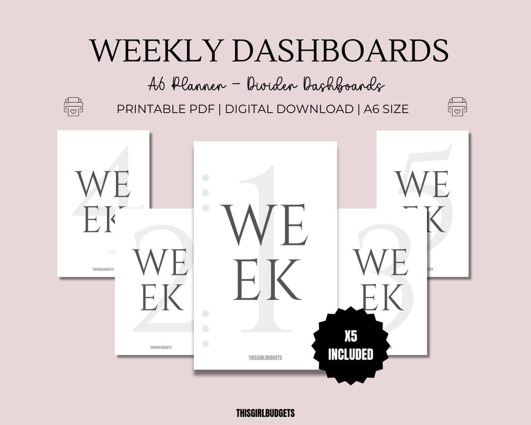 Planner Binder Dashboards - A6 Printable PDF Download - Week 1-5 ...