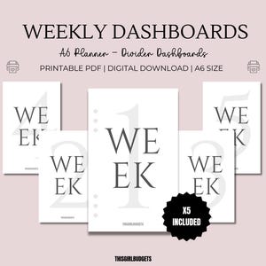 Planner Binder Dashboards - A6 Printable PDF Download - Week 1-5, Weekly Dividers, Budget Binder ...