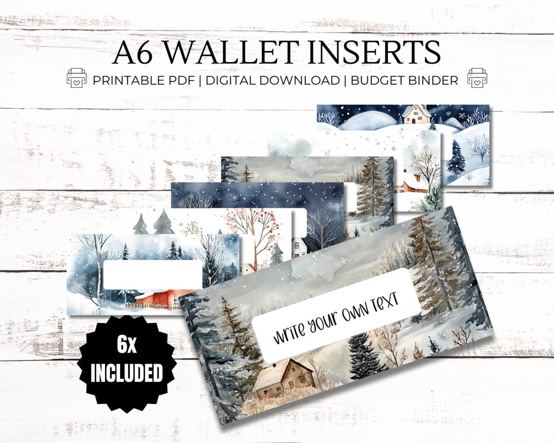 A6 Wallet Labels - Printable Pdf's, Winter Snow, Cash Envelope System ...