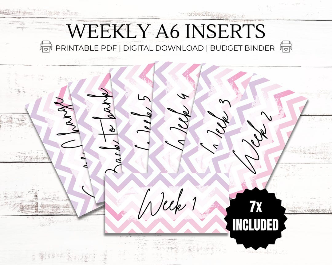 Weekly Chevron Inserts - A6 PDF Printable Cash Stuffing, Budget Binder ...