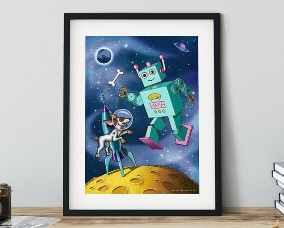 Robot Print Robot Space Print Robot Moon Print Retro | Etsy