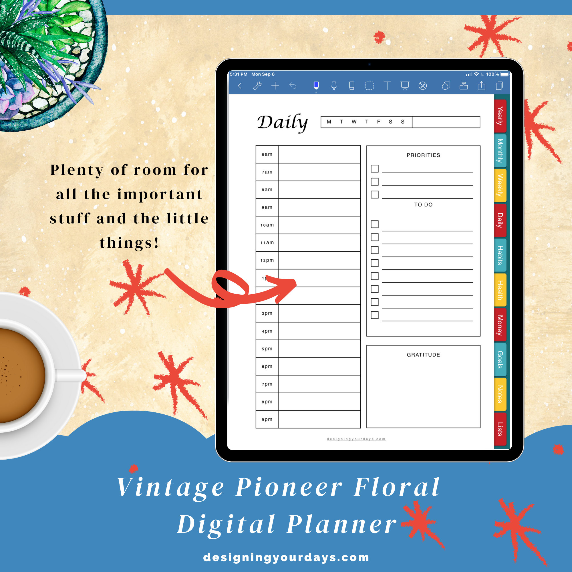 2022 Vintage Pioneer Floral Digital Planner, Journal, Ipad, Tablet ...