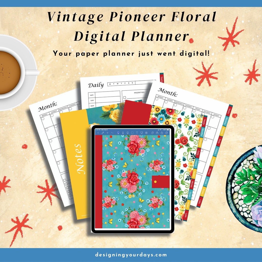 2022 Vintage Pioneer Floral Digital Planner, Journal, Ipad, Tablet ...