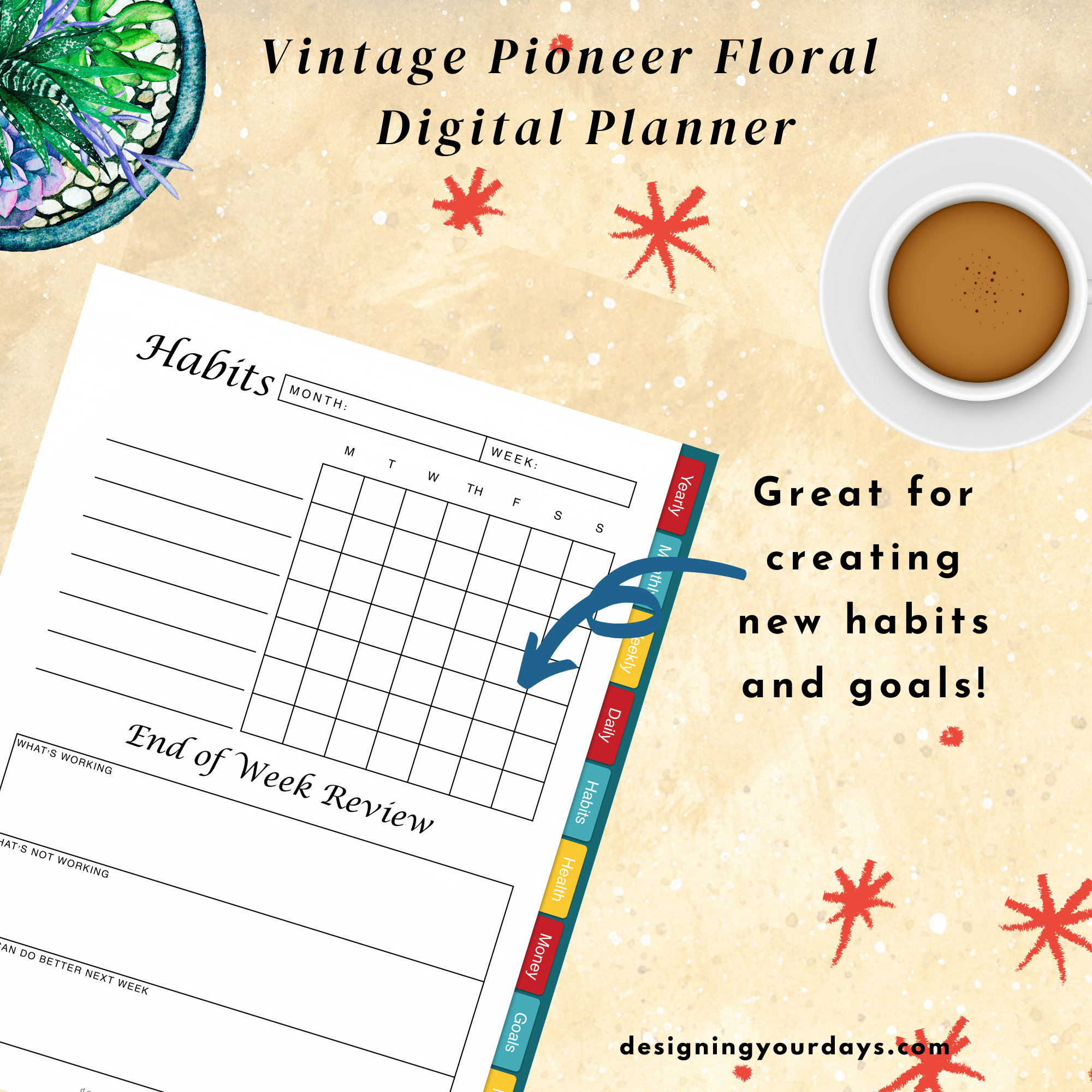 2022 Vintage Pioneer Floral Digital Planner, Journal, Ipad, Tablet ...
