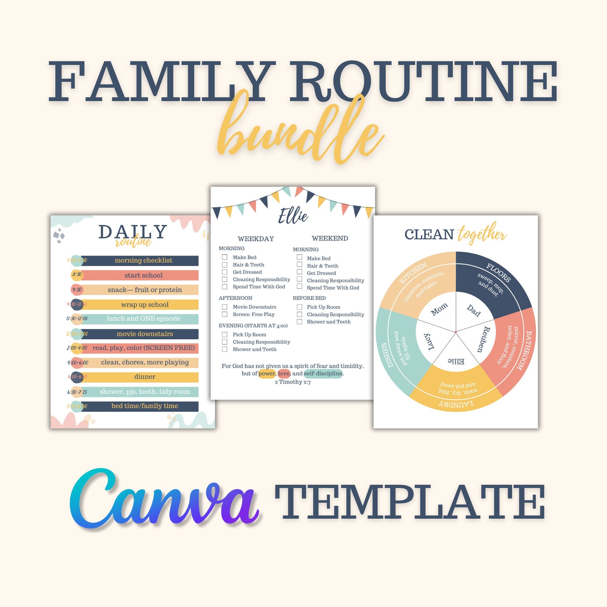 Printable Editable Family Routine: Daily Checklist, Chore Chart, Daily ...