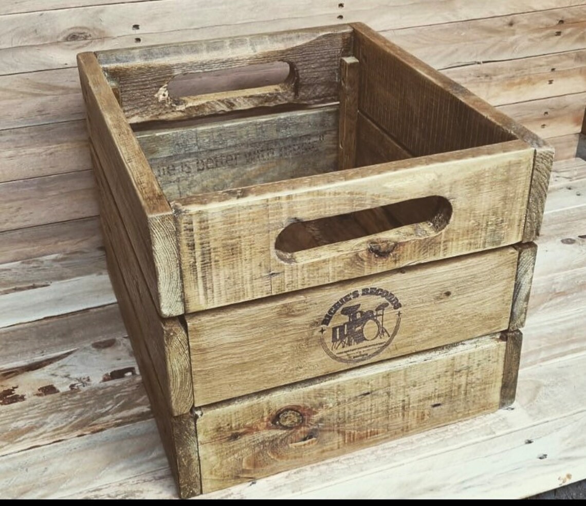 Personalised Rustic Record Crate Rustic Storage Boxes. - Etsy