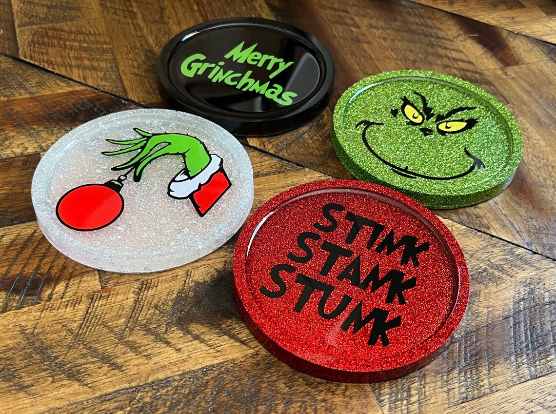 The Grinch Christmas Coaster Set of 4 - Etsy