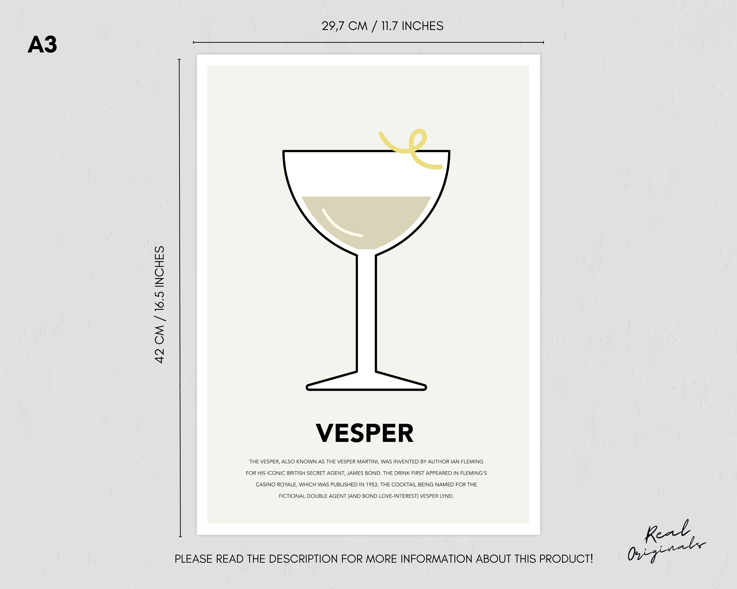 Vesper Martini Cocktail Poster | James Bond Martini | Cocktail Prints ...