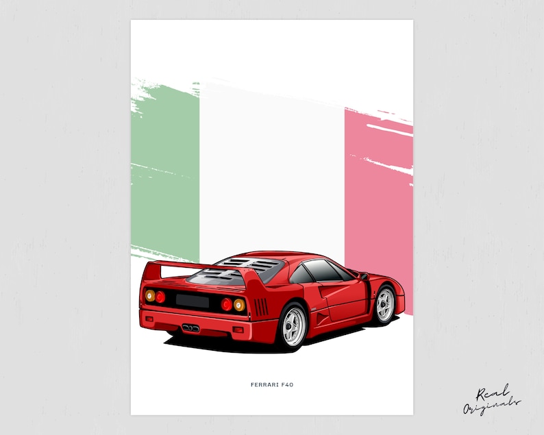 Ferrari F40 Poster | Italian Flag Poster | Red Ferrari Poster | Car ...