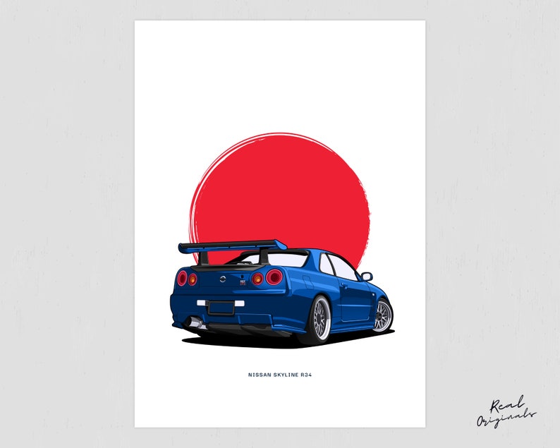Nissan Skyline GTR R34 Poster | Car Poster | Gift for Car Lovers | Fast ...