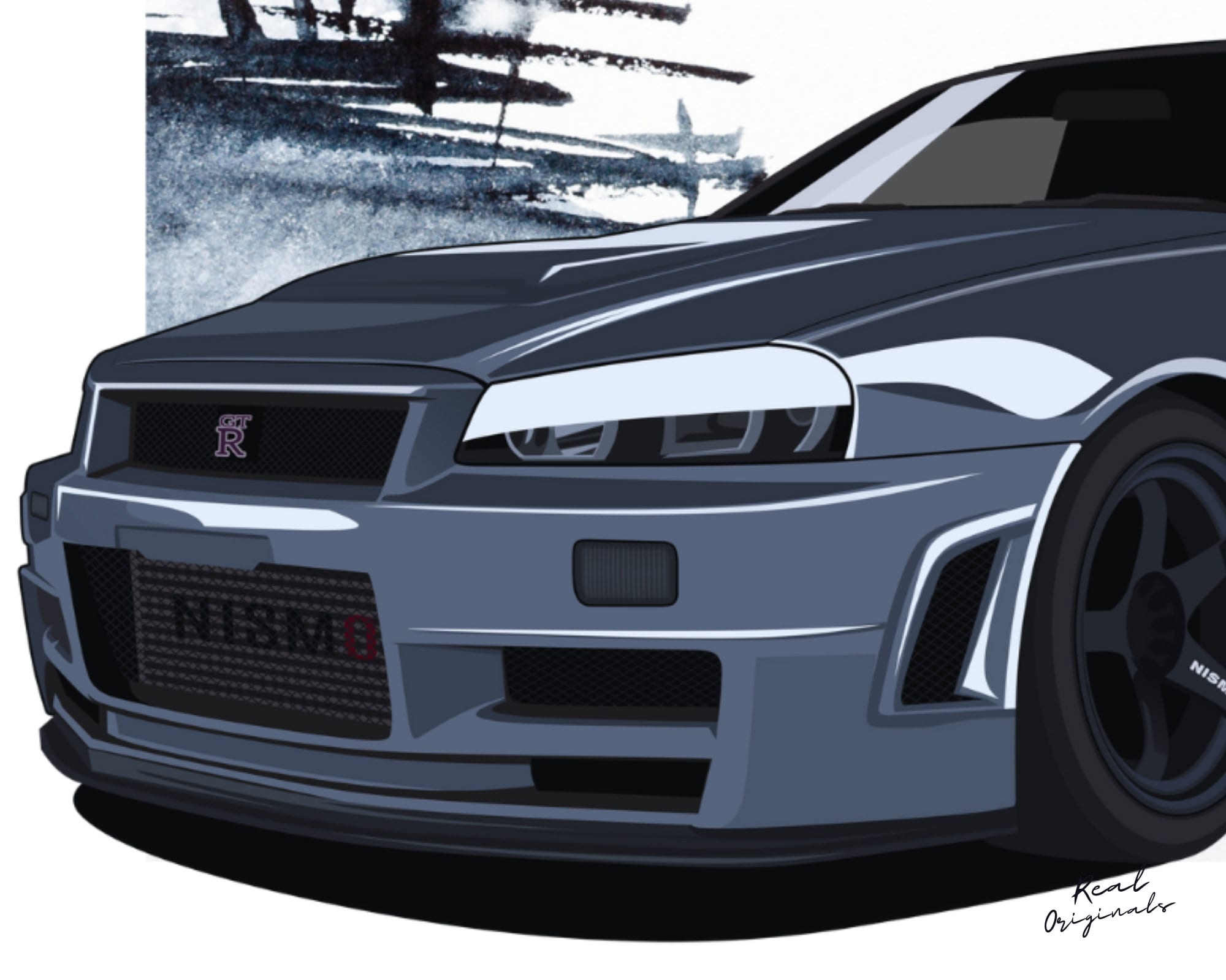 Nissan Skyline R34 | Mount Fuji Art | Sports Car Poster | Japanese Car ...