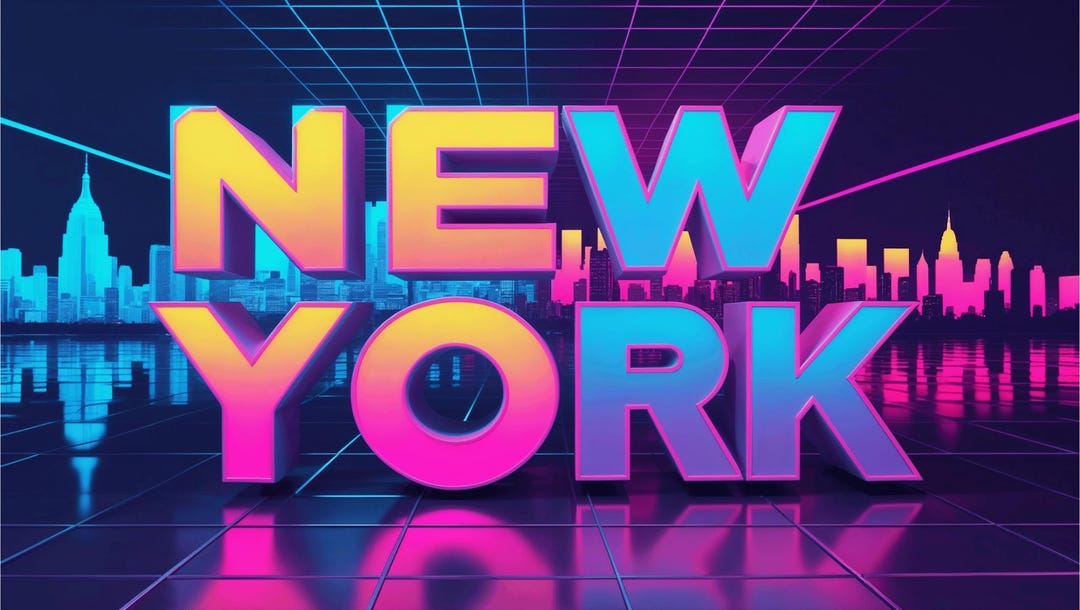 NY Neon Letters Print | 80s Vaporwave Aesthetic | Retro Digital Art ...