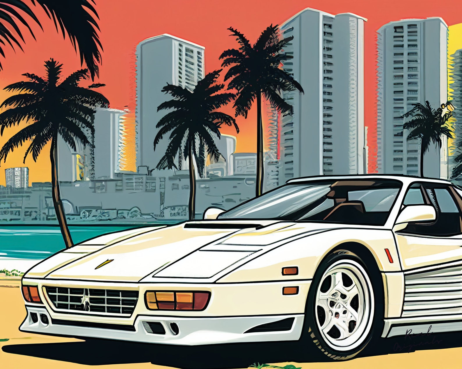 Ferrari Testarossa Card - Miami Vibes Theme - Size 4.1 X 5.8 Inch - Etsy