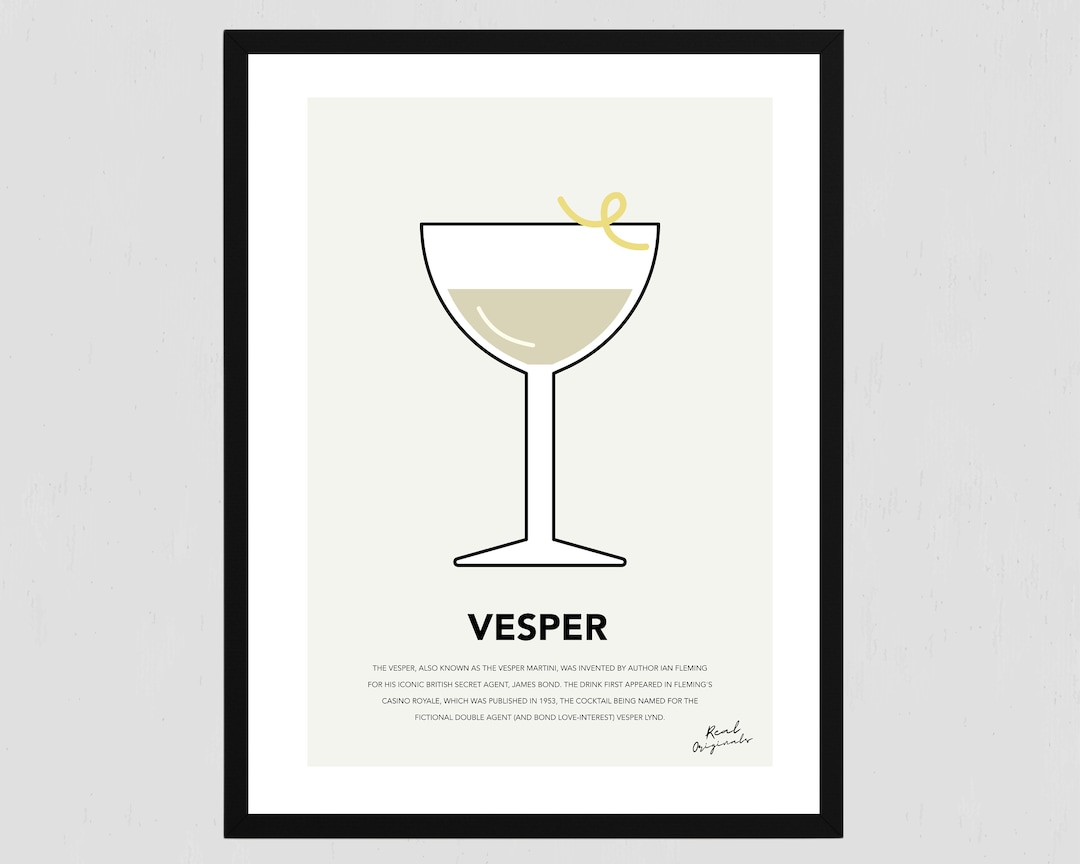 Vesper Martini Cocktail Poster | James Bond Martini | Cocktail Prints ...