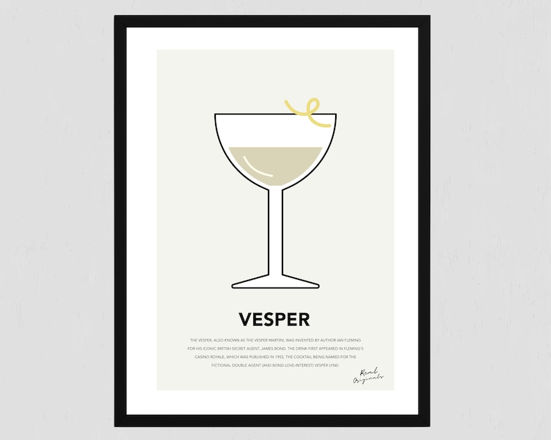 Vesper Martini Cocktail Poster | James Bond Martini | Cocktail Prints ...