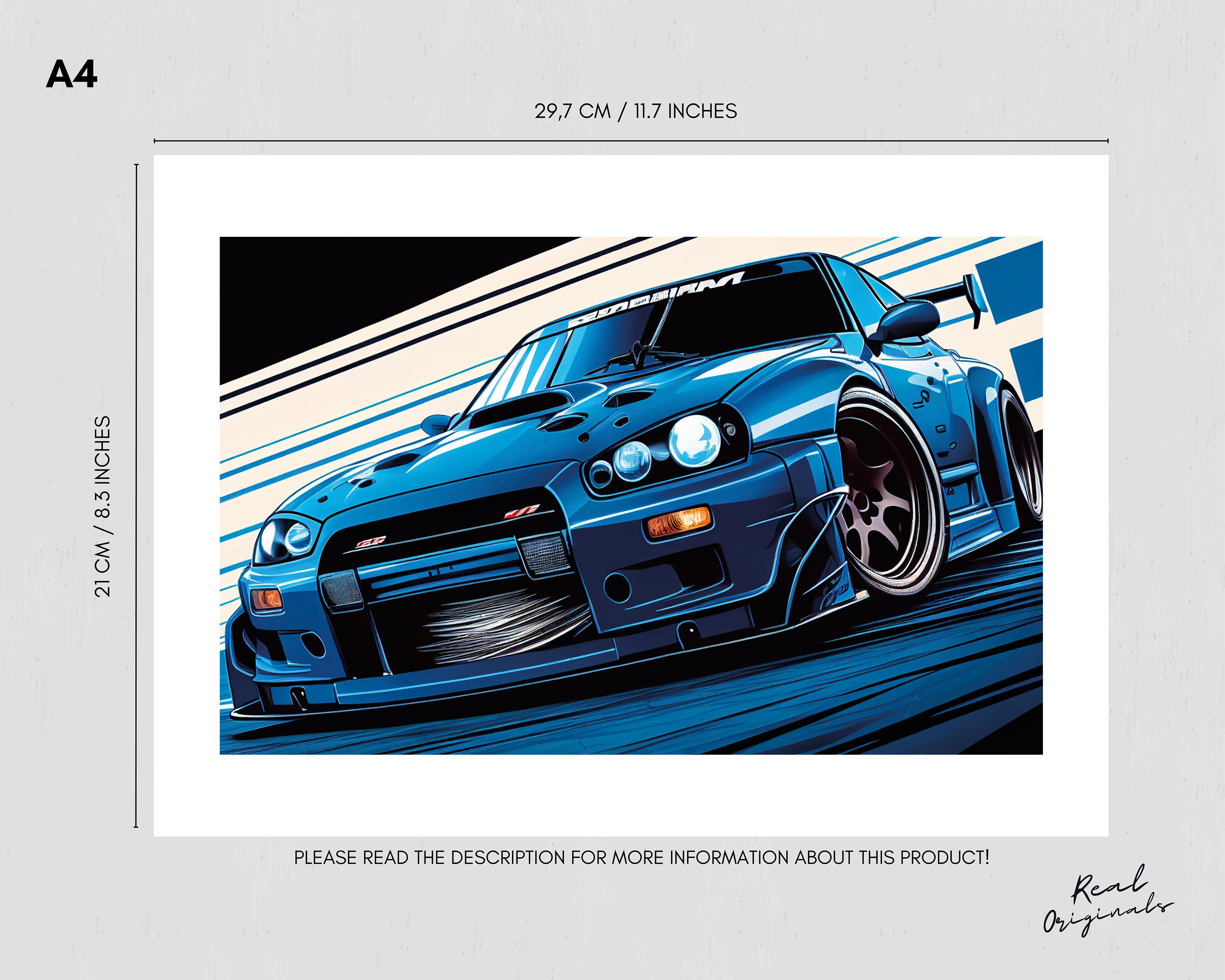 Nissan Skyline R34 Poster | Blue Car Poster | Racing Car | Car Lover ...