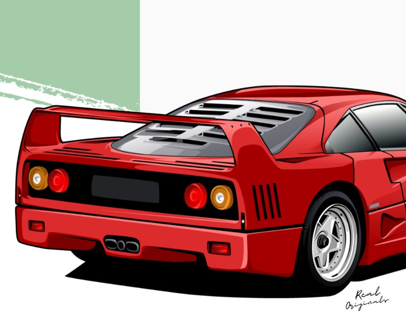 Ferrari F40 Poster | Italian Flag Poster | Red Ferrari Poster | Car ...