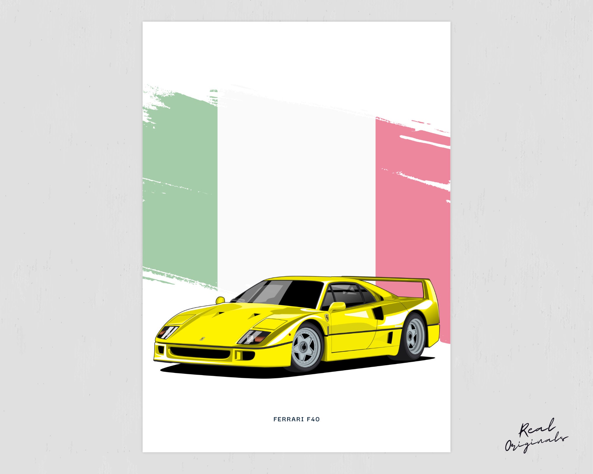 Ferrari F40 Poster | Yellow Sports Car Poster | Enzo Ferrari Poster ...