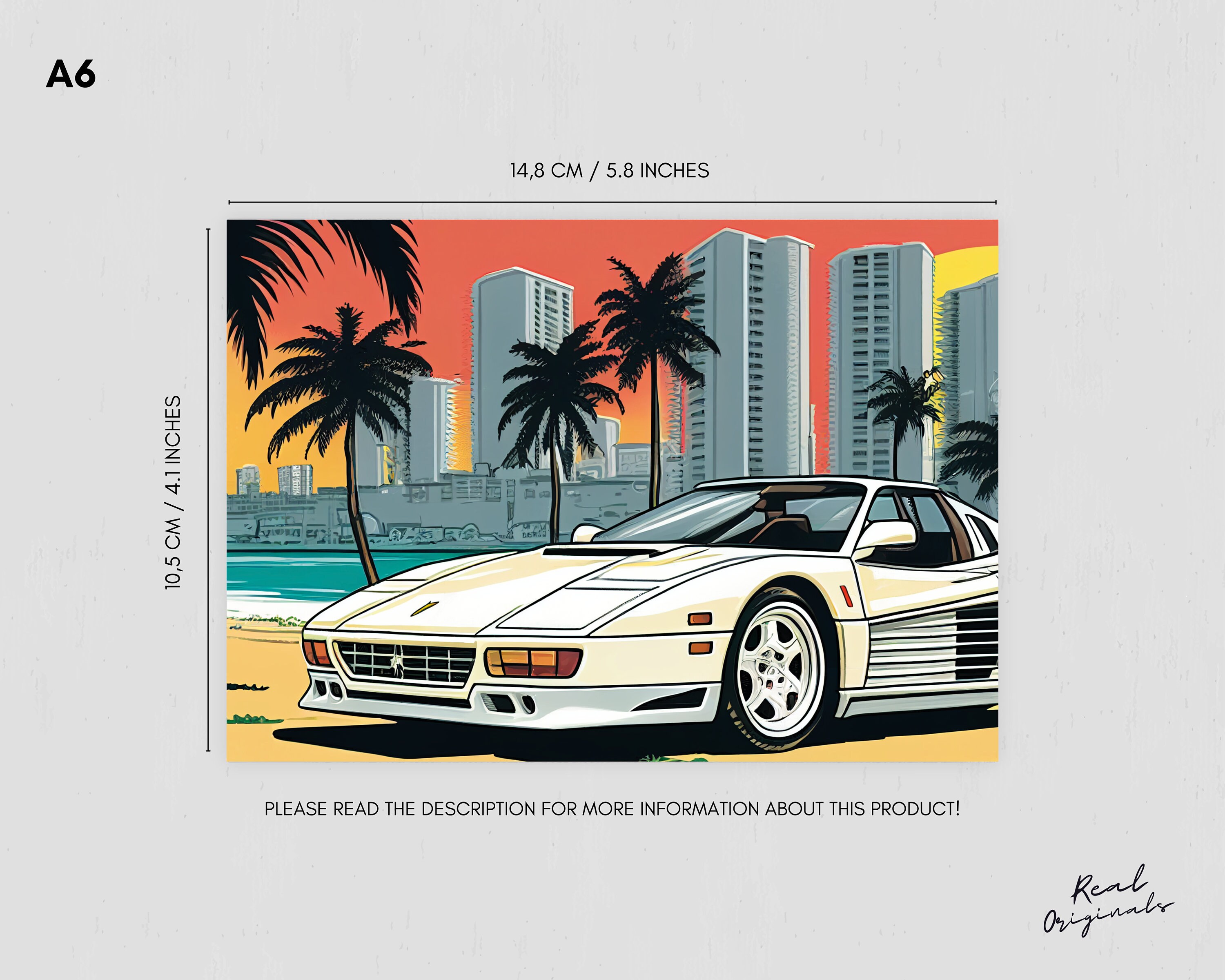 Ferrari Testarossa Card - Miami Vibes Theme - Size 4.1 X 5.8 Inch - Etsy