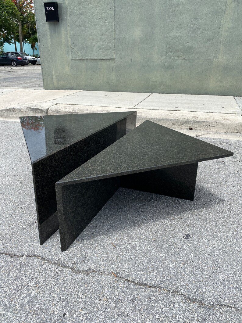 2 Piece Tiered Triangle Post Modern Black Granite Coffee Table ...