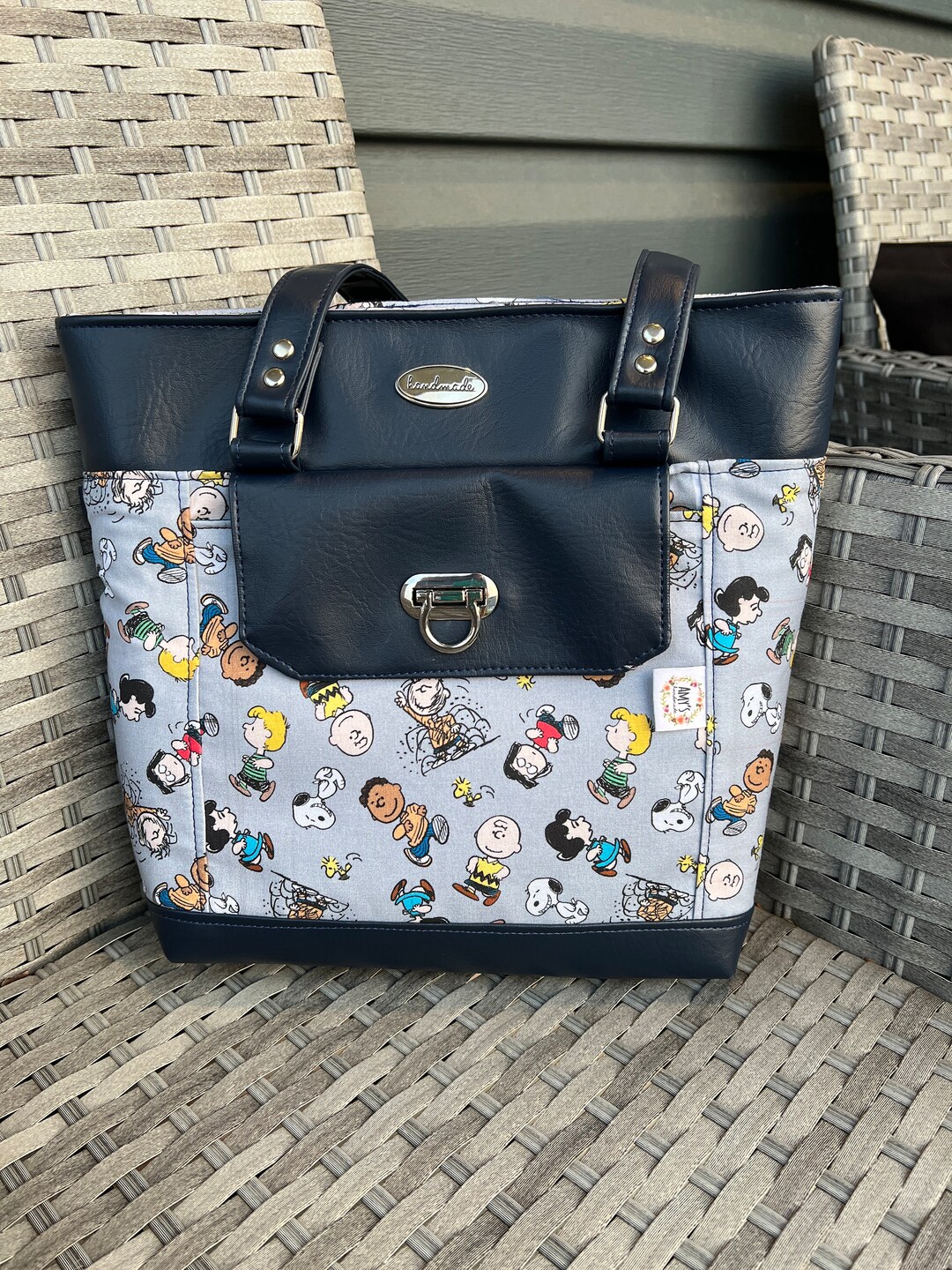 Handmade Kensley Tote: Charlie Brown Print, Black Vinyl Bag - Etsy
