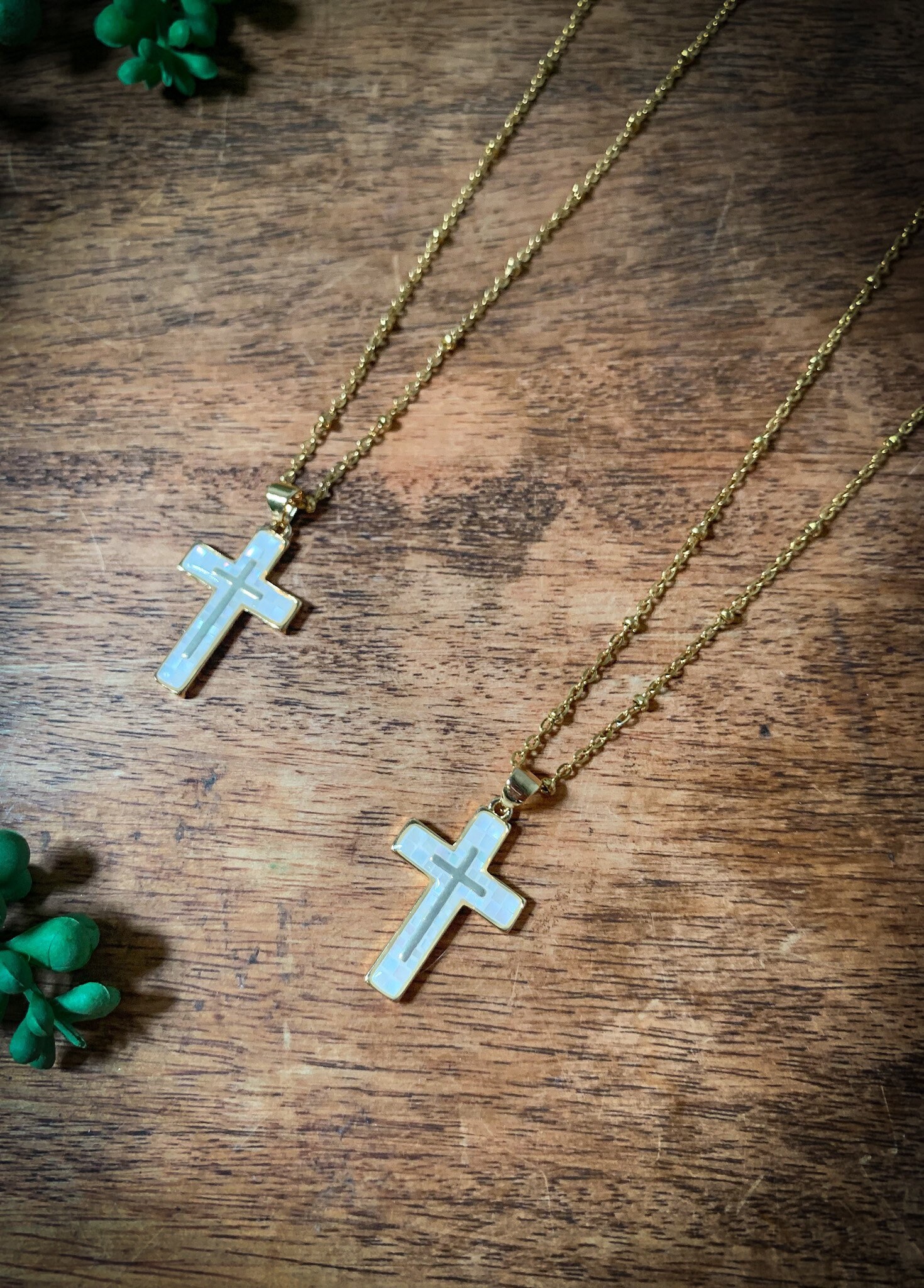 Freshwater Shell Cross Necklace: Gold Stainless Steel Satellite Chain ...