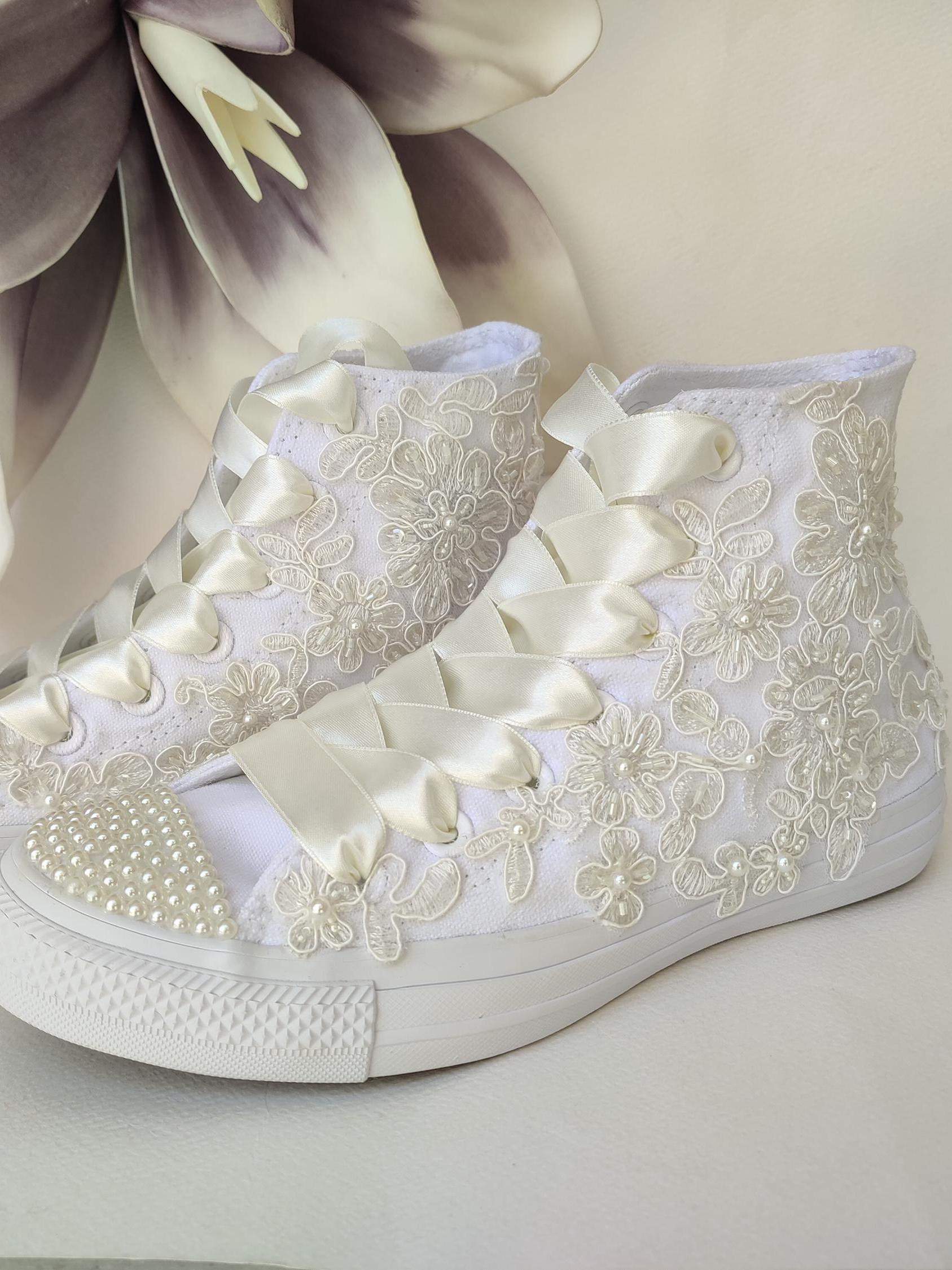 Bridal Converse Shoes With Elegant Lace Detail | Wedding Sneakers ...