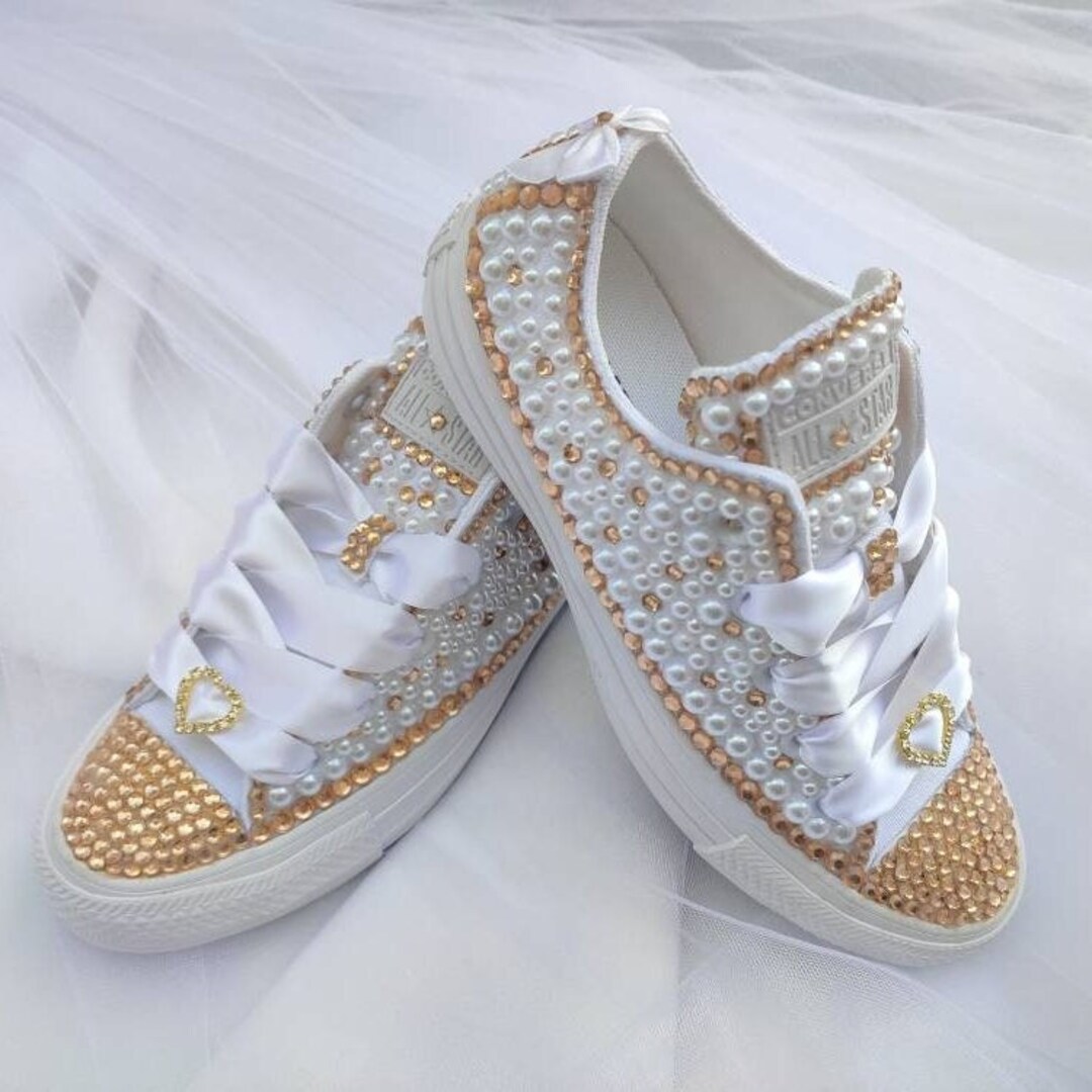 Sneakers Wedding Converse /bling and Pearl /wedding Custom Converse ...