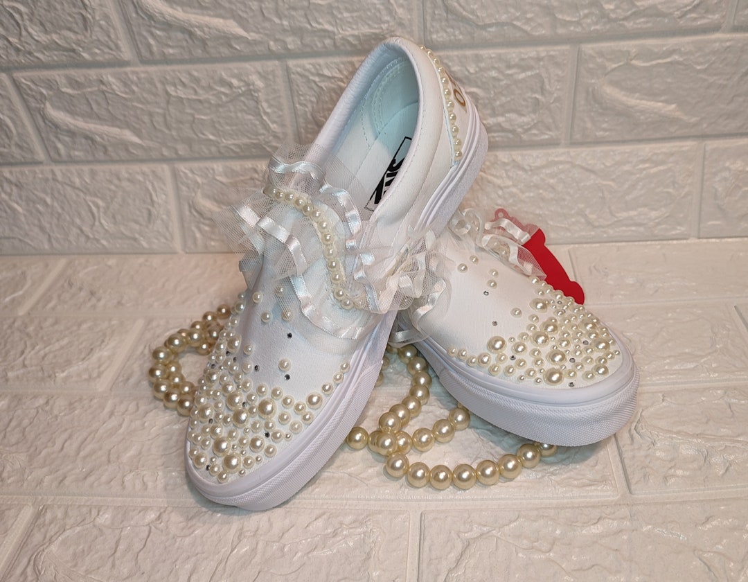 Bridal Vans Shoes /vans Ivory Pearls Sneakers for Bride / / Ivory Vans ...