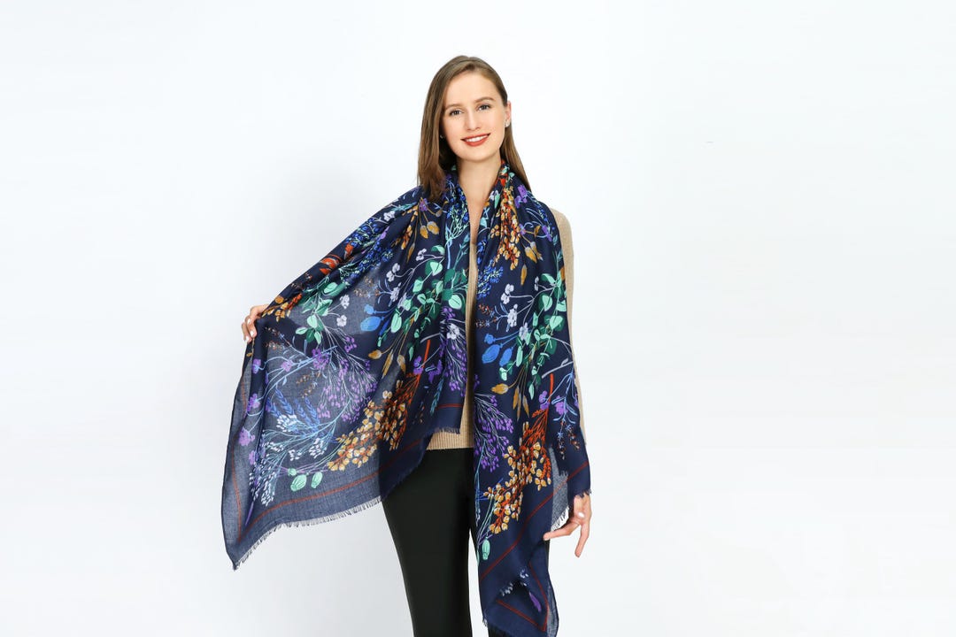 Floral Print Cotton Scarf: Hand-sewn Hem, Multi-use (90cmx180cm) - Etsy UK
