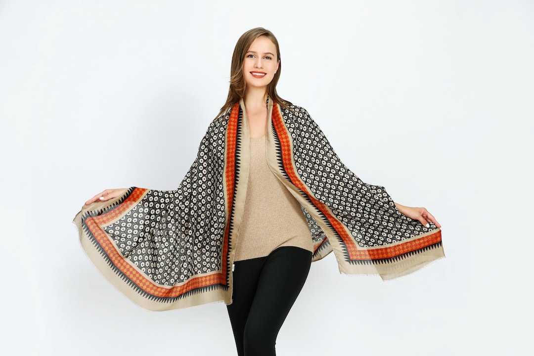 Daisy Flower Cotton Scarf: Hand-sewn Hem, Multi-color Winter Scarf ...
