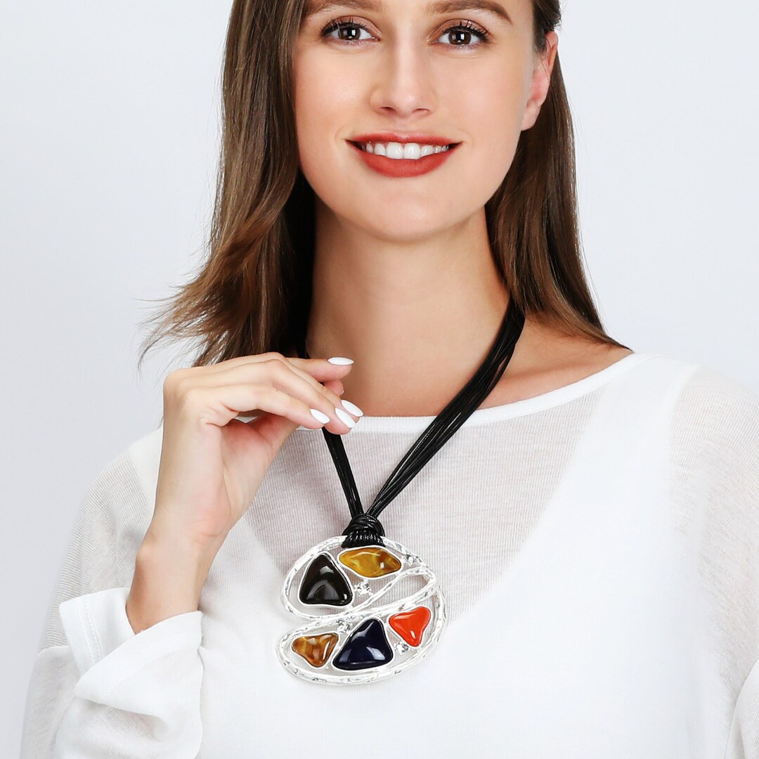 Abstract Triangle Shapes in A Chord Necklace Multicolour Statement ...
