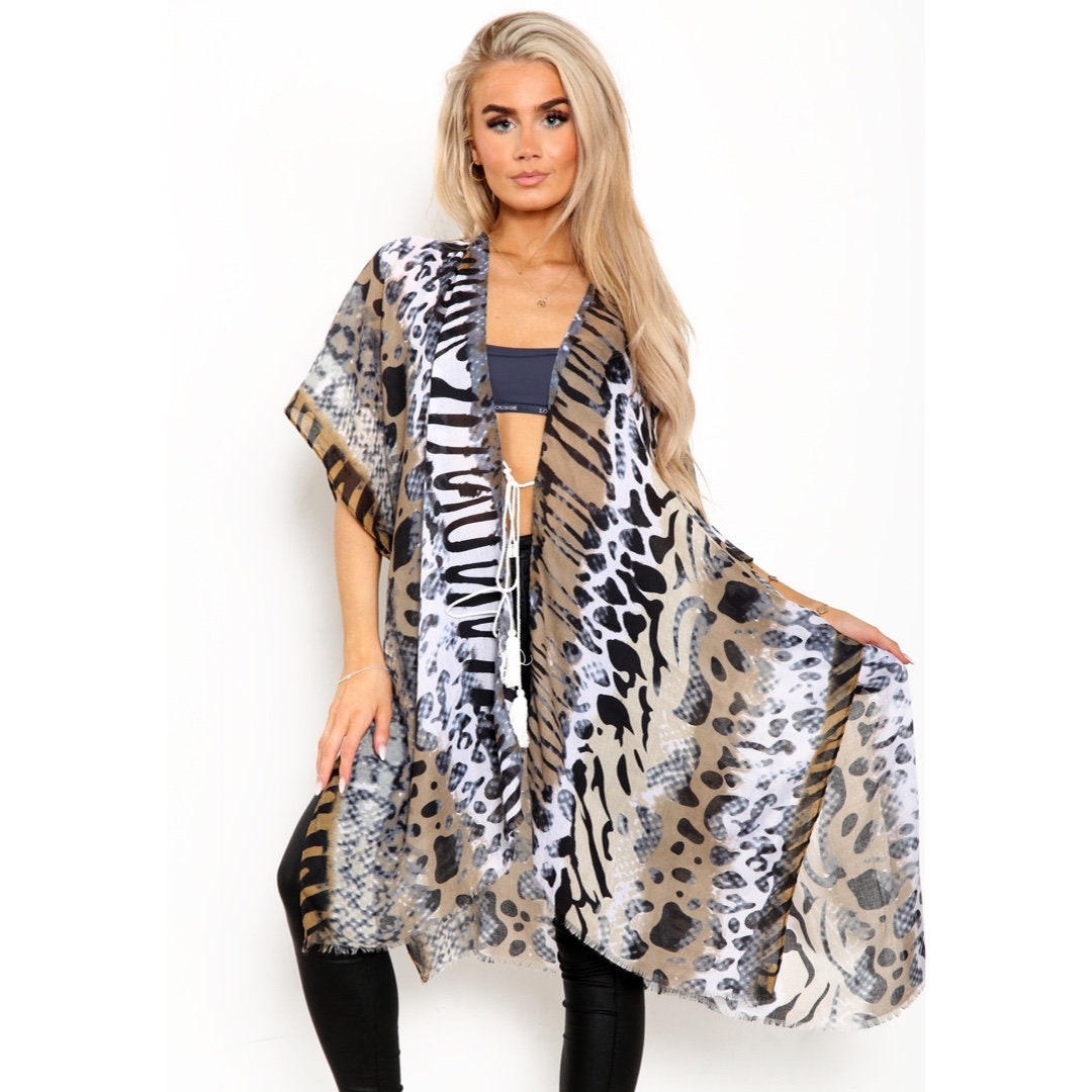 Summer Kimono For Women Leopard Print Sleeveless Beach Bikini Cover Up