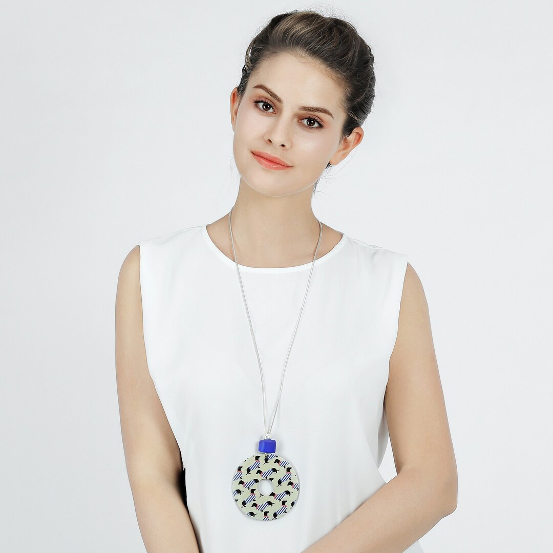 Large Round Pendant Necklace, Circle Long Statement Pendant Necklace ...